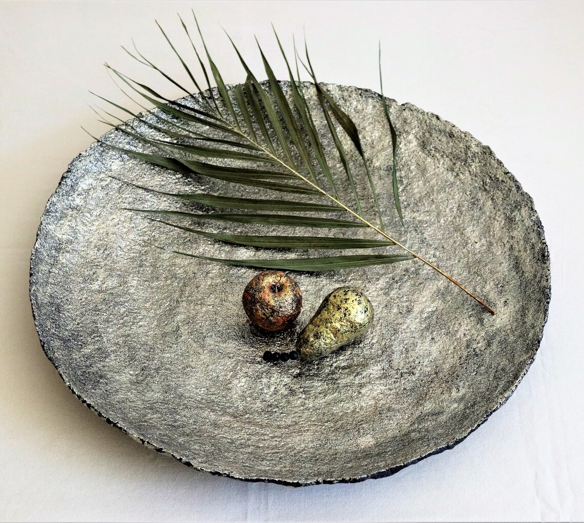 Decorative Antique Gold Paper Mache Plate. Large Recycled Papier Pulp ...