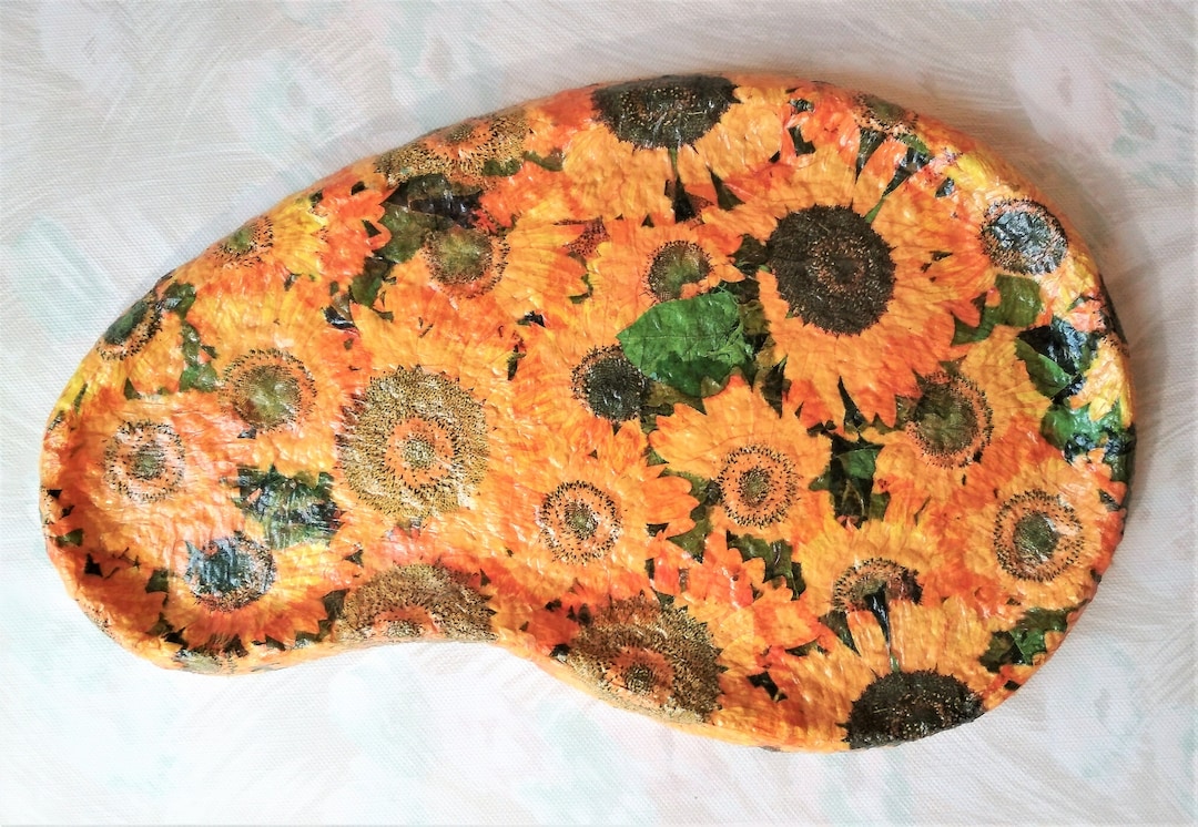 Decorative Paper Mache Plate With Sunflower Decoupage Handmade Art ...