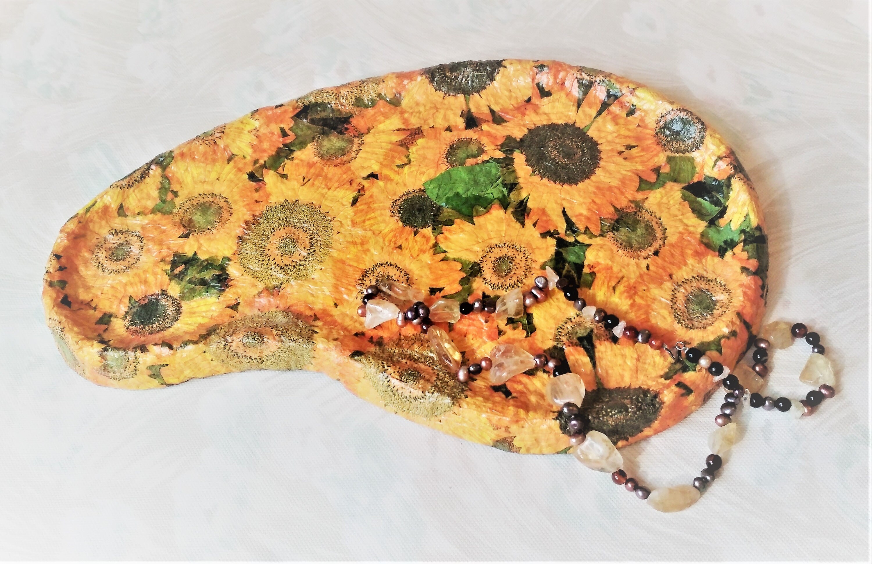 Decorative Paper Mache Plate With Sunflower Decoupage Handmade Art ...