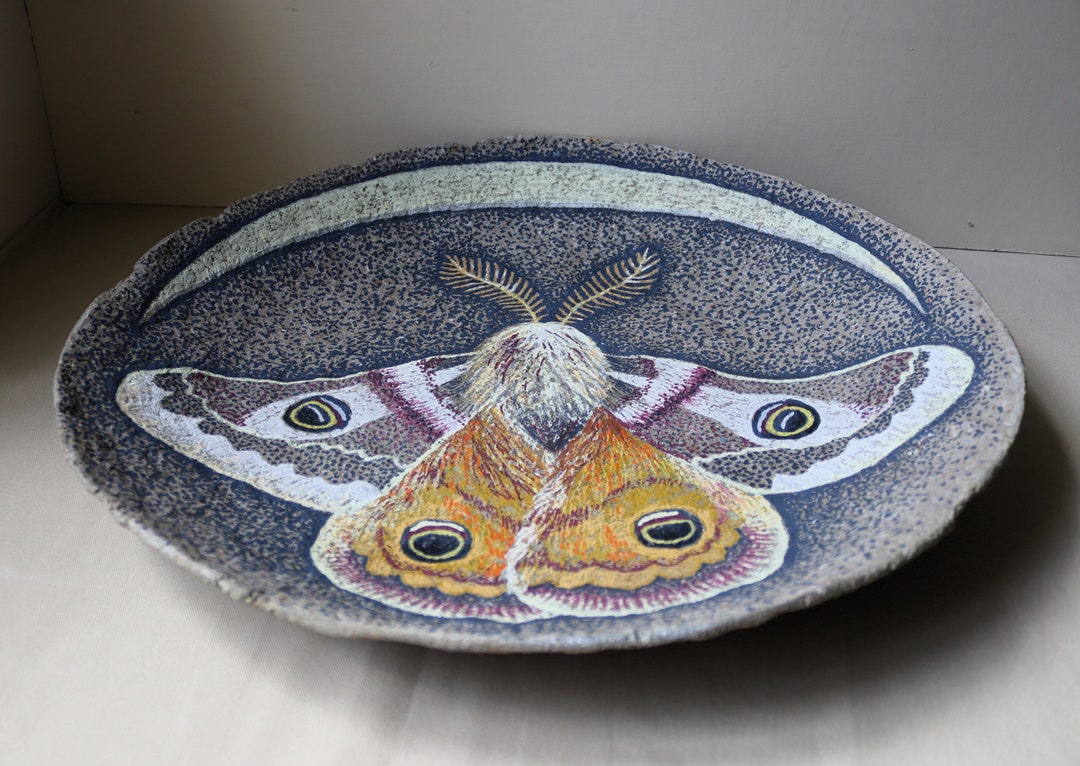 Large Paper Mache Plate With a Moth. Unique Recycled Papier Bowl With ...