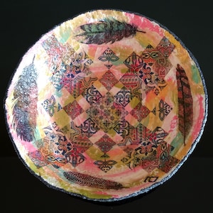 Native American Style Paper Mache Bowl With Feather and Ornaments ...