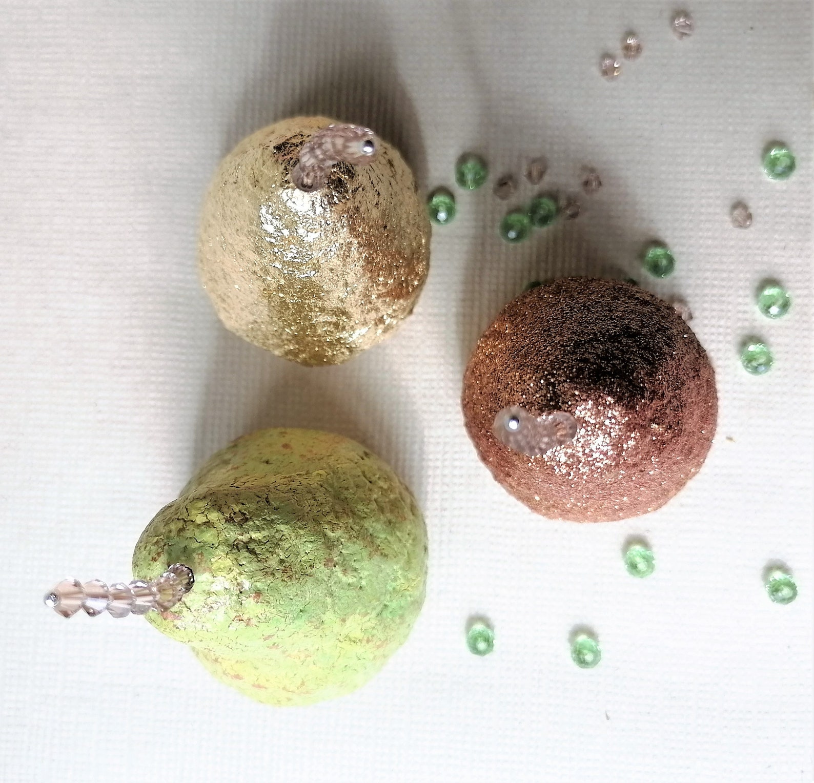 Decorative Paper Mache Apples and Pears With Crystal Stalks. Christmas ...