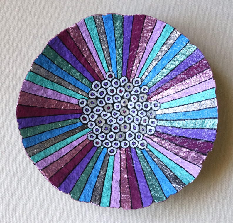 Blue Violet Paper Mache Bowl With Flower Painting. Decorative Recycled ...