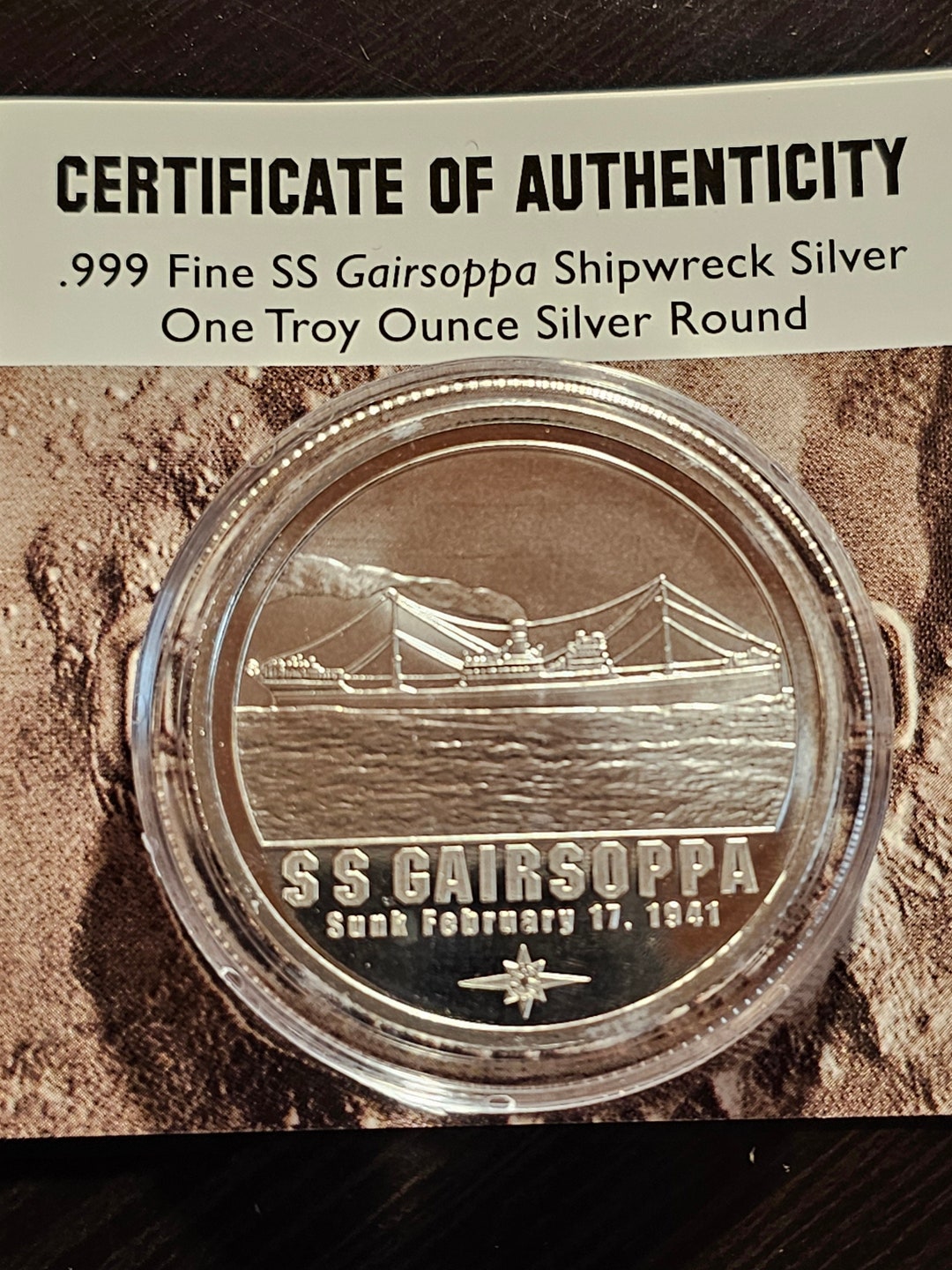 SS Gairsoppa Recovered Shipwreck Silver Coin 1 Troy Oz .999 Fine Round ...