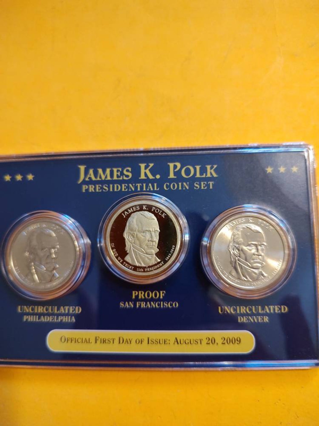 James K Polk 3 Coin Dollar Set First Day of Issue Proof and ...