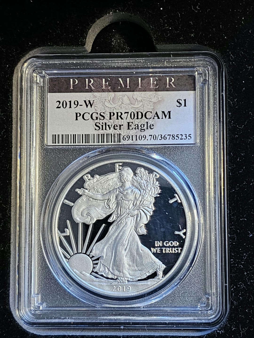 2019-W PCGS PR70 DCAM Silver Eagle Proof Premier Label in Collectors ...