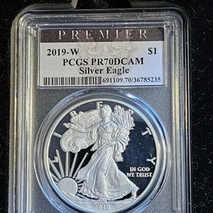2019-W PCGS PR70 DCAM Silver Eagle Proof Premier Label in Collectors ...