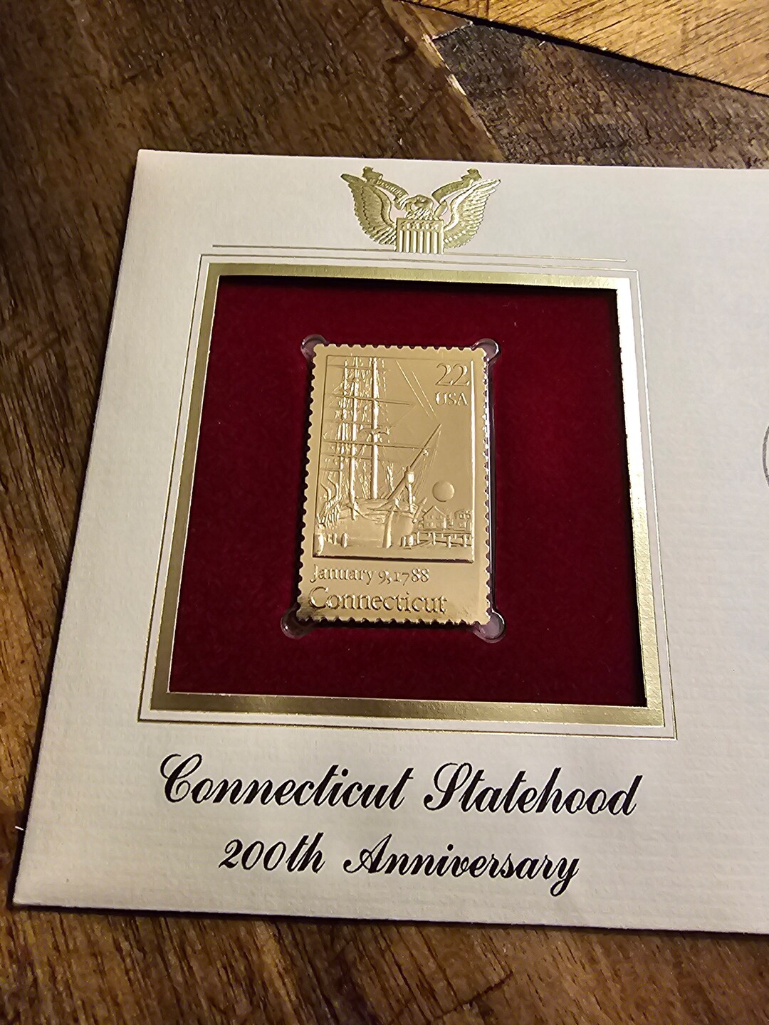 Connecticut Statehood 200th Anniversary First Day of Issue 22kt Gold ...