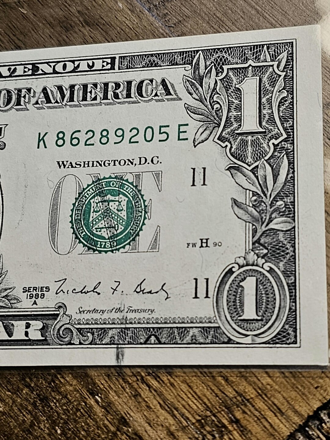 Uncirculated Error Ink Smear 1988 A Series One Dollar Green Seal Note ...