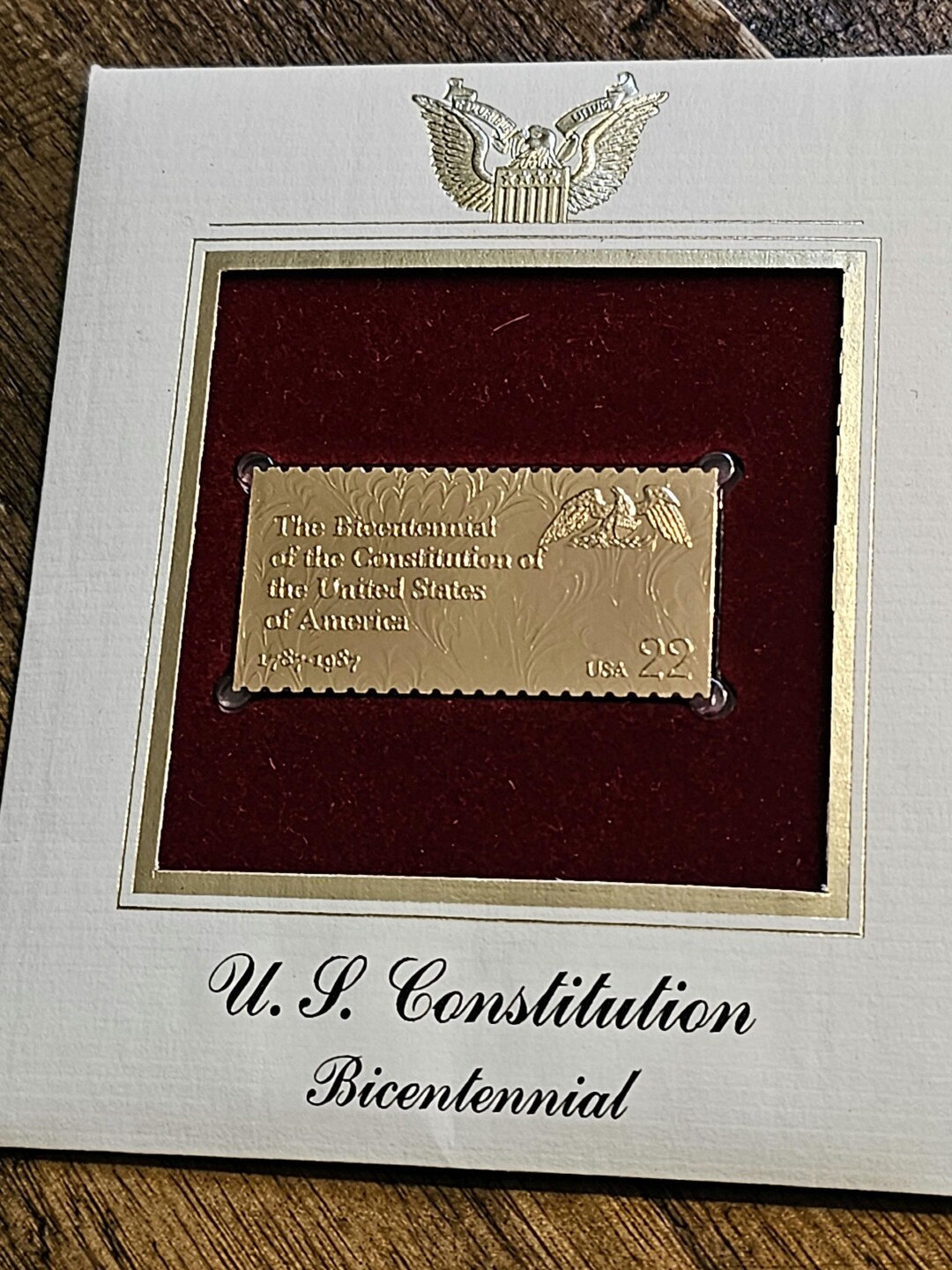 U.S. Constitution Bicentennial First Day of Issue 22kt Gold Replica ...