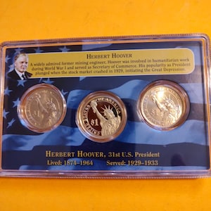 Herbert Hoover 3 Coin Dollar Set First Day of Issue Proof and ...