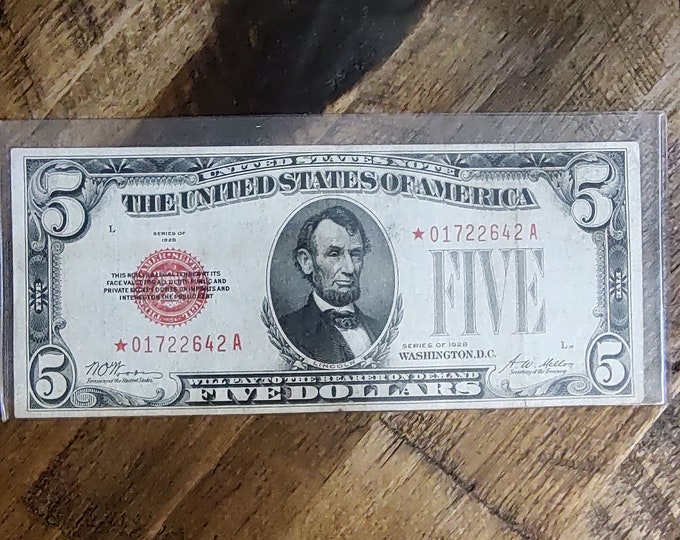 Rare 1928 Star Note Series Five Dollar Red Note Nicely Circulated - Etsy