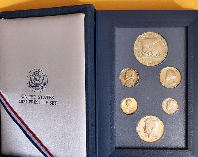 1987 Prestige Proof Set Constitution Silver Dollar U.S. Mint Box and ...