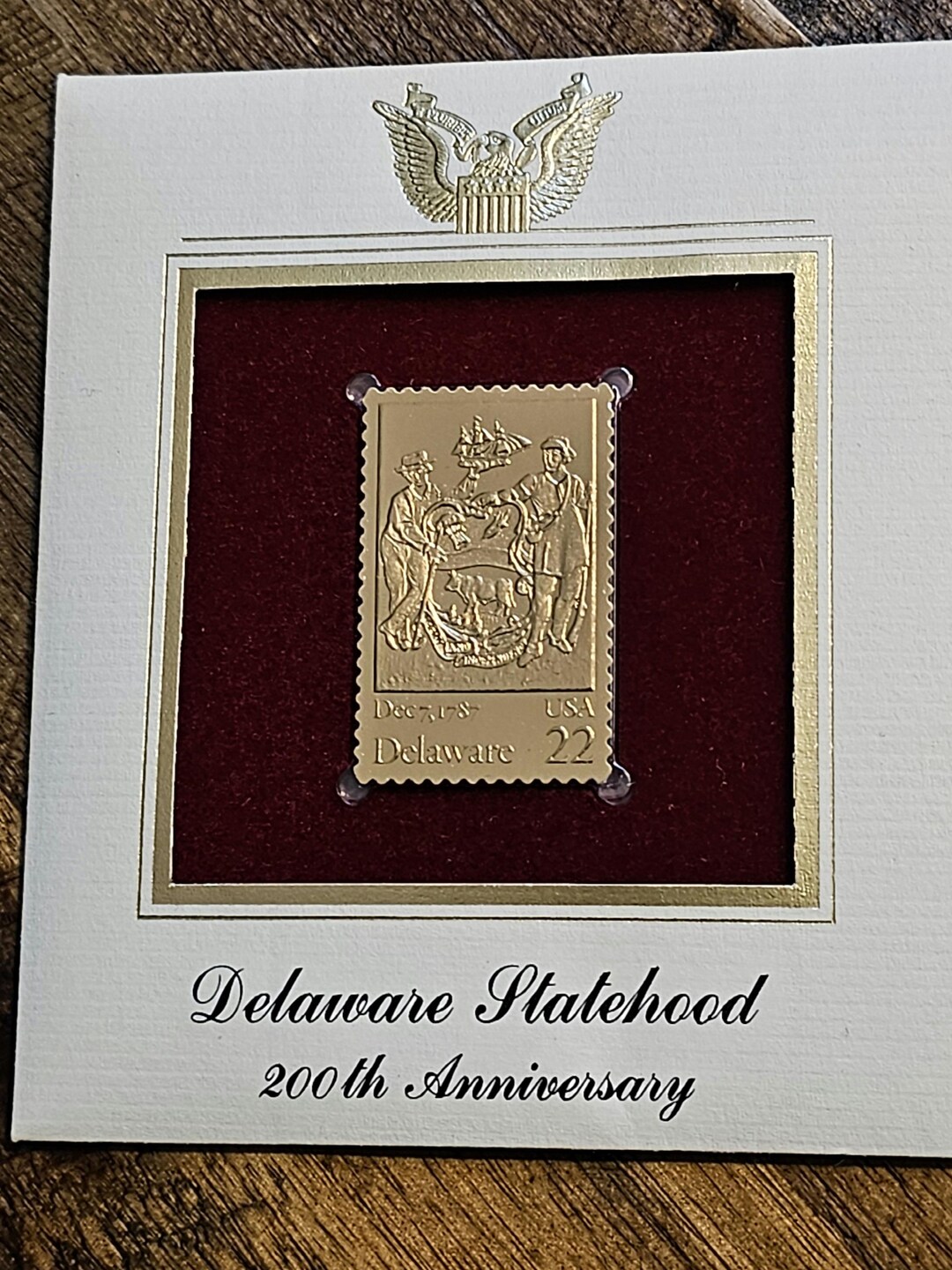 Delaware Statehood 200th Anniversary Day of Issue 22kt Gold Replica ...