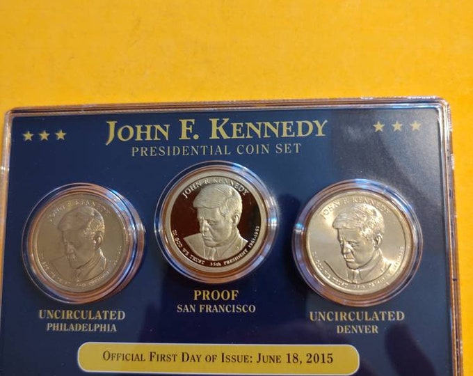 John E Kennedy 3 Coin Dollar Set First Day of Issue Proof and ...