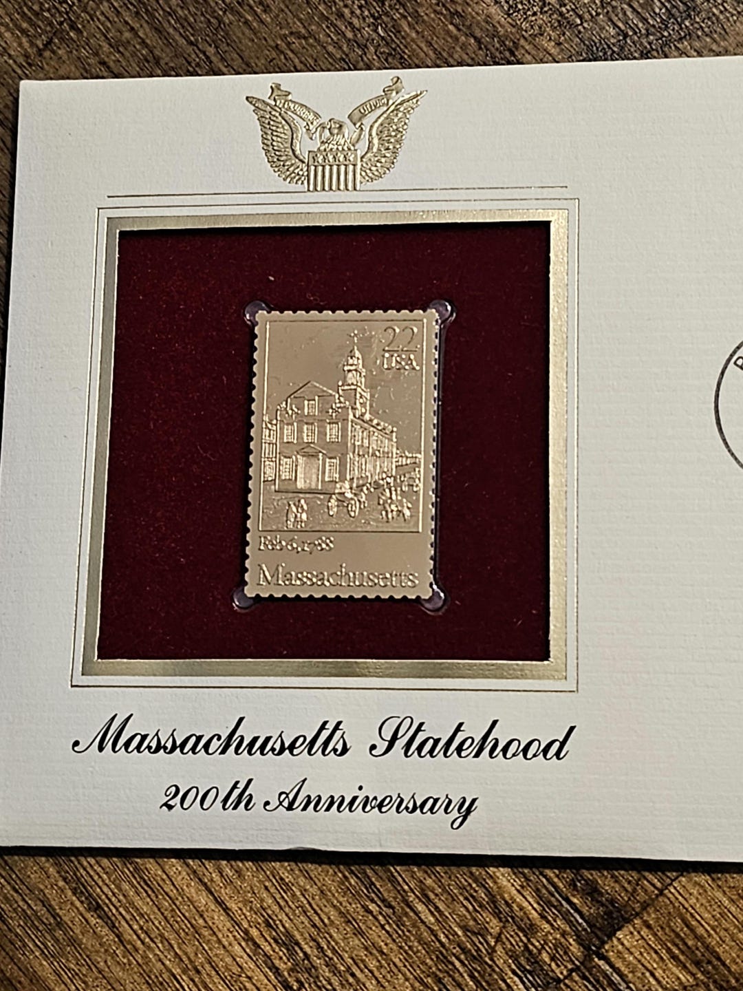 Massachusetts Statehood 200th Anniversary First Day of Issue 22kt Gold ...