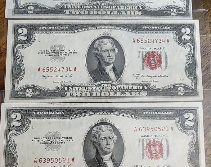 1953 B Series Two Dollar Red Notes Nicely Circulated - Etsy