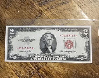 Uncirculated 1963 A Series Two Dollar Red Star Note Low Serial Number ...