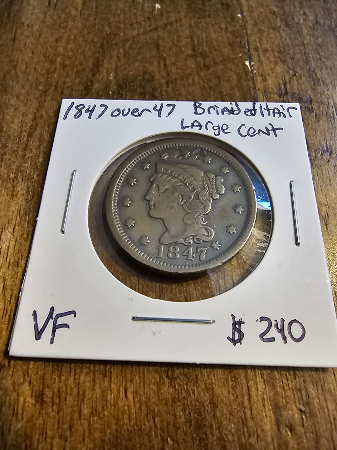 Rare 1847 Over 47 Braided Hair Large Cent Very Fine Vintage United ...