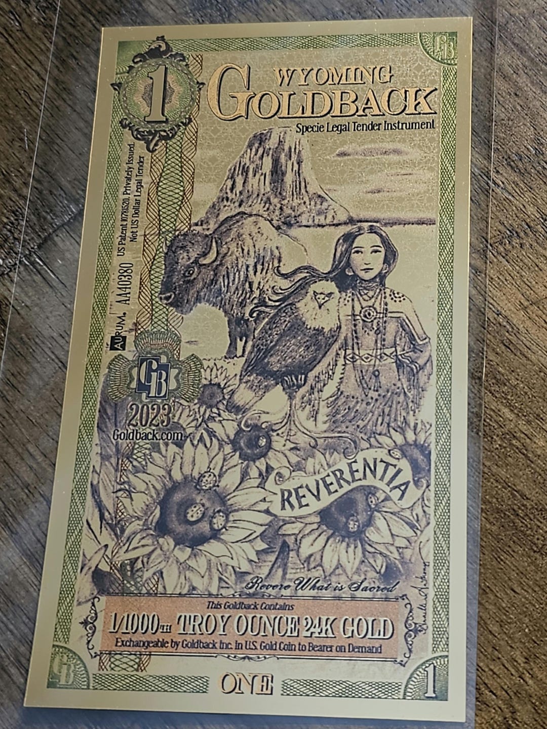 2023 Wyoming Goldback 24KT .999 Gold Foil Note 1/1000th Oz - Etsy