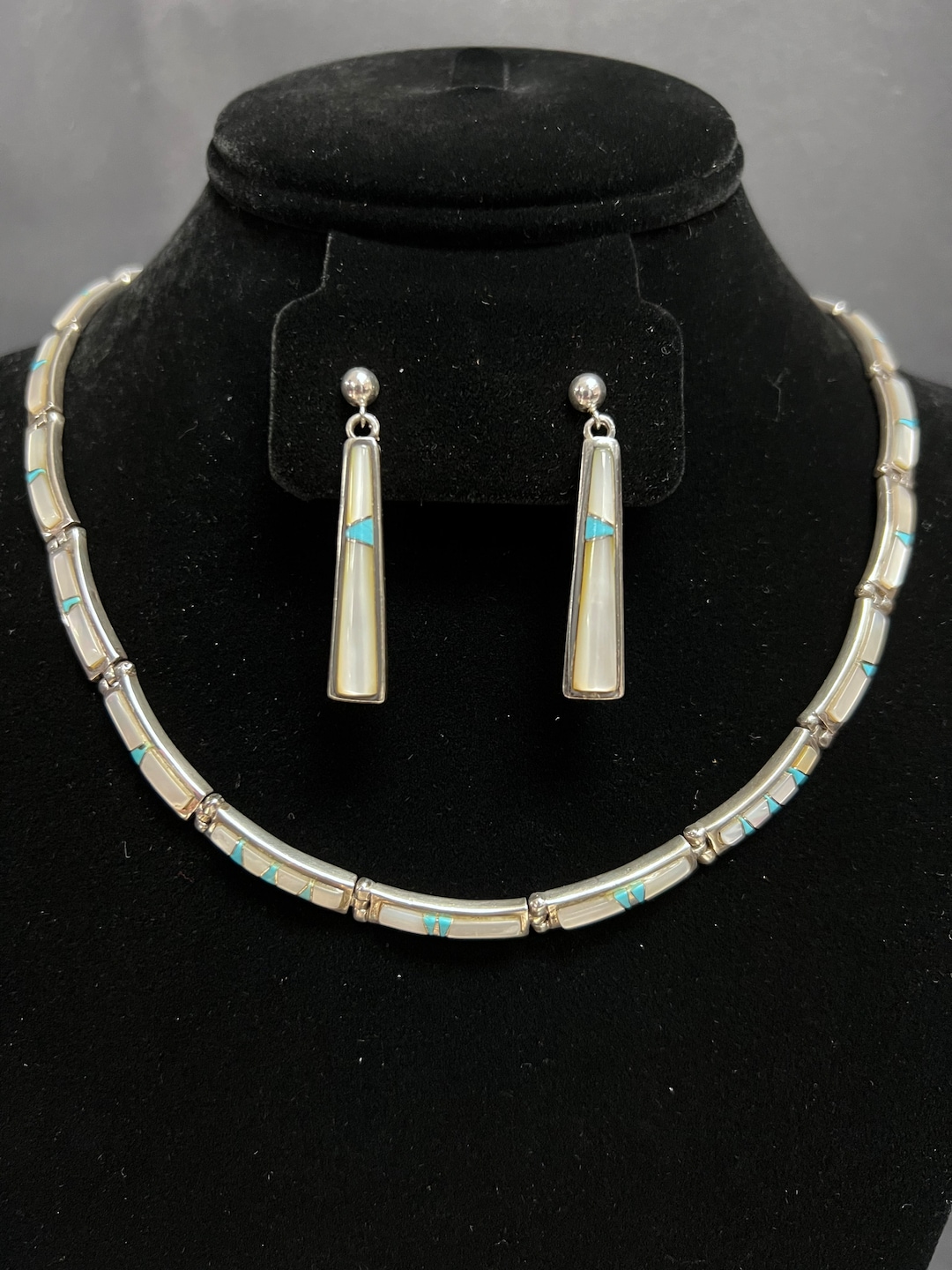 Calvin Begay, Navajo, Mother of Pearl and Turquoise Necklace and ...