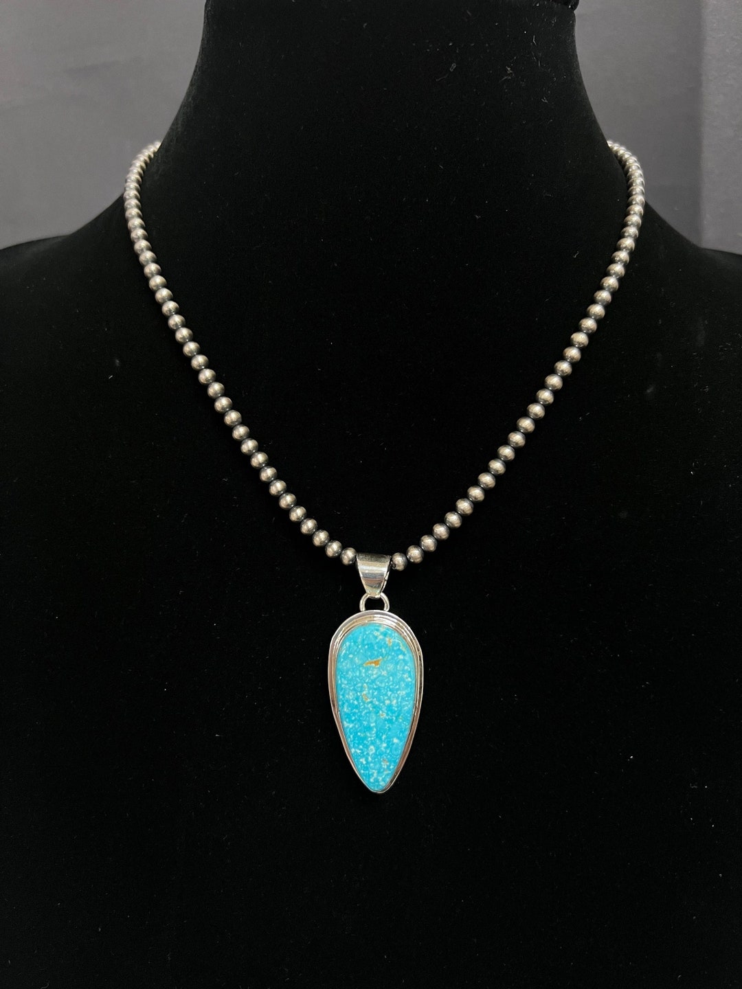 L P, Navajo, Kingman Turquoise Teardrop Pendant in Sterling Silver - Etsy