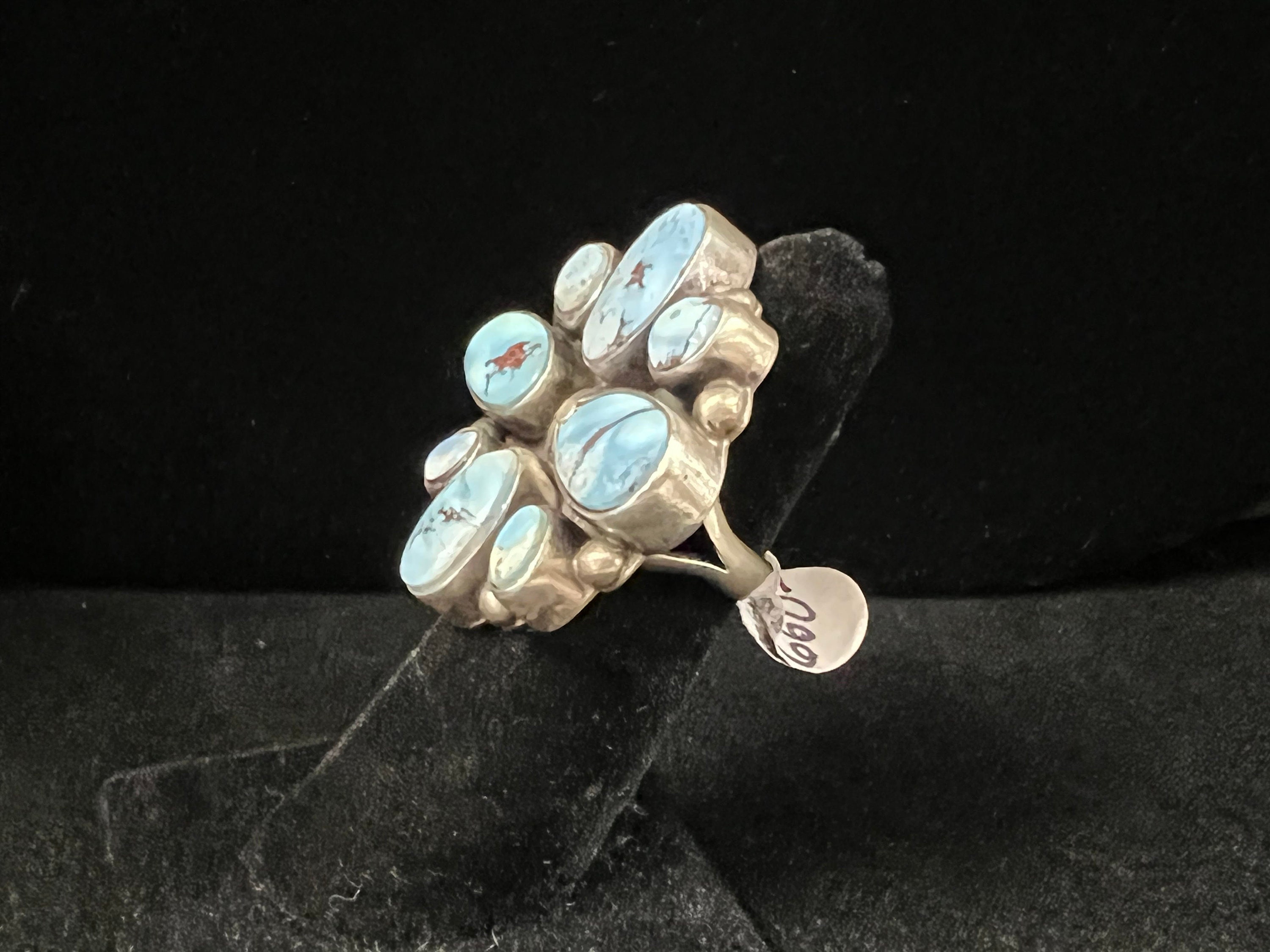 Kathleen Chavez, Navajo, Golden Hill Turquoise Cluster Ring in Sterling ...