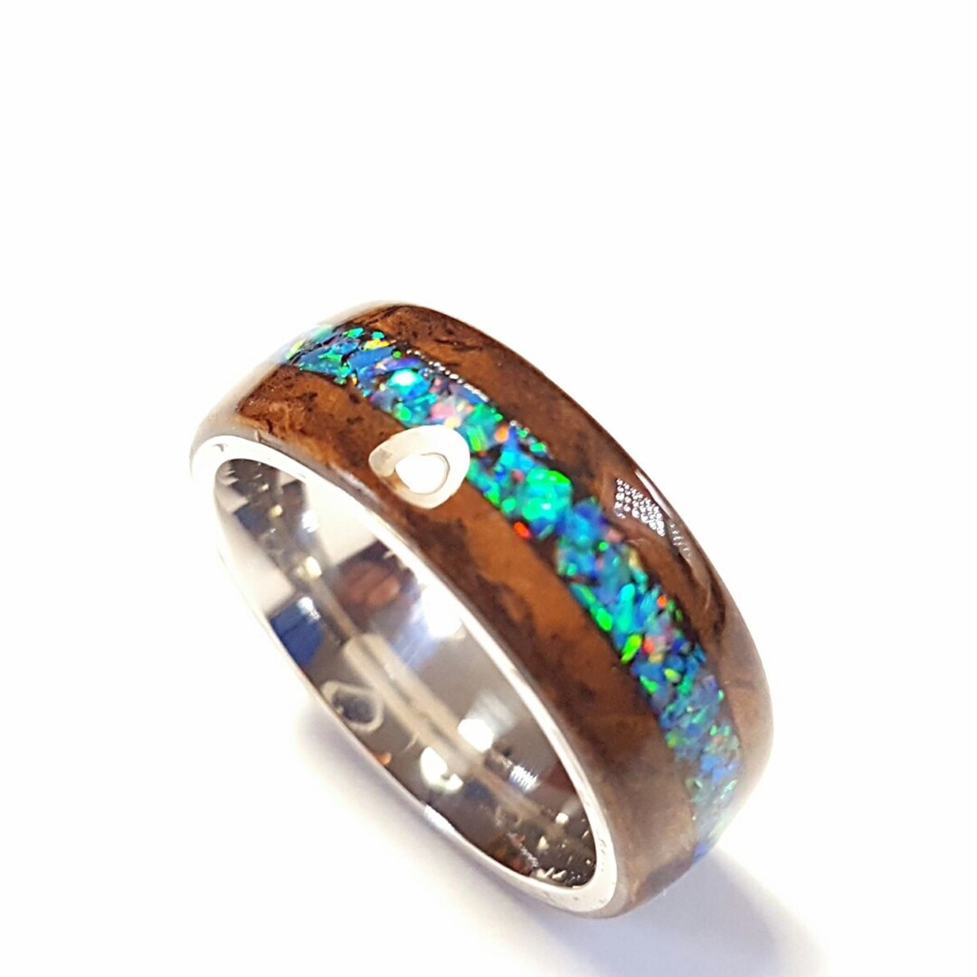Handmade, Opal Ring, Turned Wood, Wood Ring, Wood Weeding Ring, Gift ...