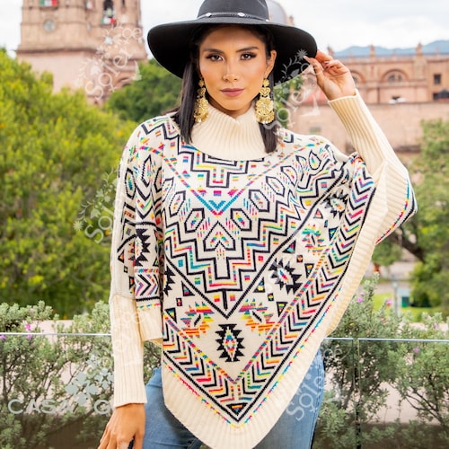 Artisanal Mexican Poncho. Mexican Poncho With Sleeves. - Etsy
