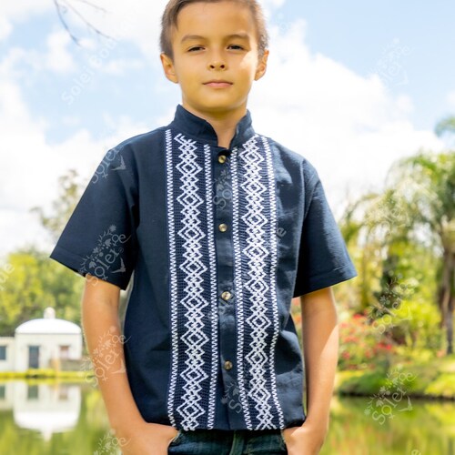 Boys Mexican Traditional Shirt. Floral Embroidered Guayabera | Etsy