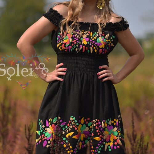 Hand Embroidered Mexican Flounce Dress. Floral Mexican Dress. - Etsy