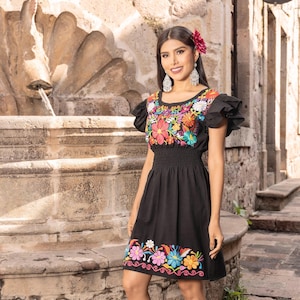 Short Floral Embroidered Dress. Ethnic Boho Hippie Style. Latina Style ...