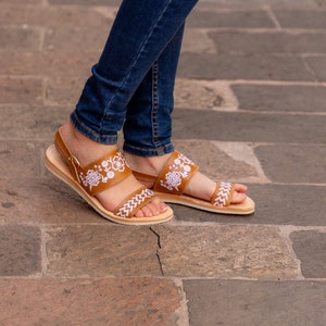 Mexican Floral Embroidered Sandal. All Size Boho- Hippie Vintage ...