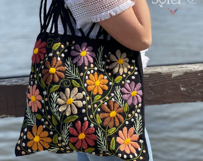 Floral Hand Embroidered Mexican Bag. Mexican Morral Bag. | Etsy