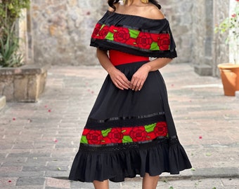 Mexican Traditional Dress. Floral Embroidered Dress. Mexican Fiesta ...