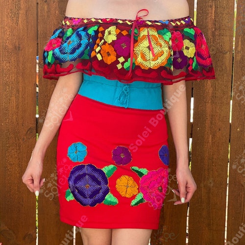 Hand Embroidered Mexican Flounce Dress. Floral Mexican Dress. - Etsy