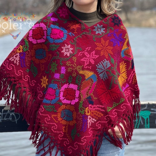 Peacock Embroidered Poncho. Colorful Poncho. Mexican - Etsy