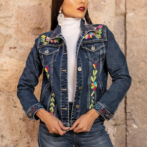 Mexican Floral Embroidered Jeans Jacket. Mexican Artisanal Denim Jacket ...