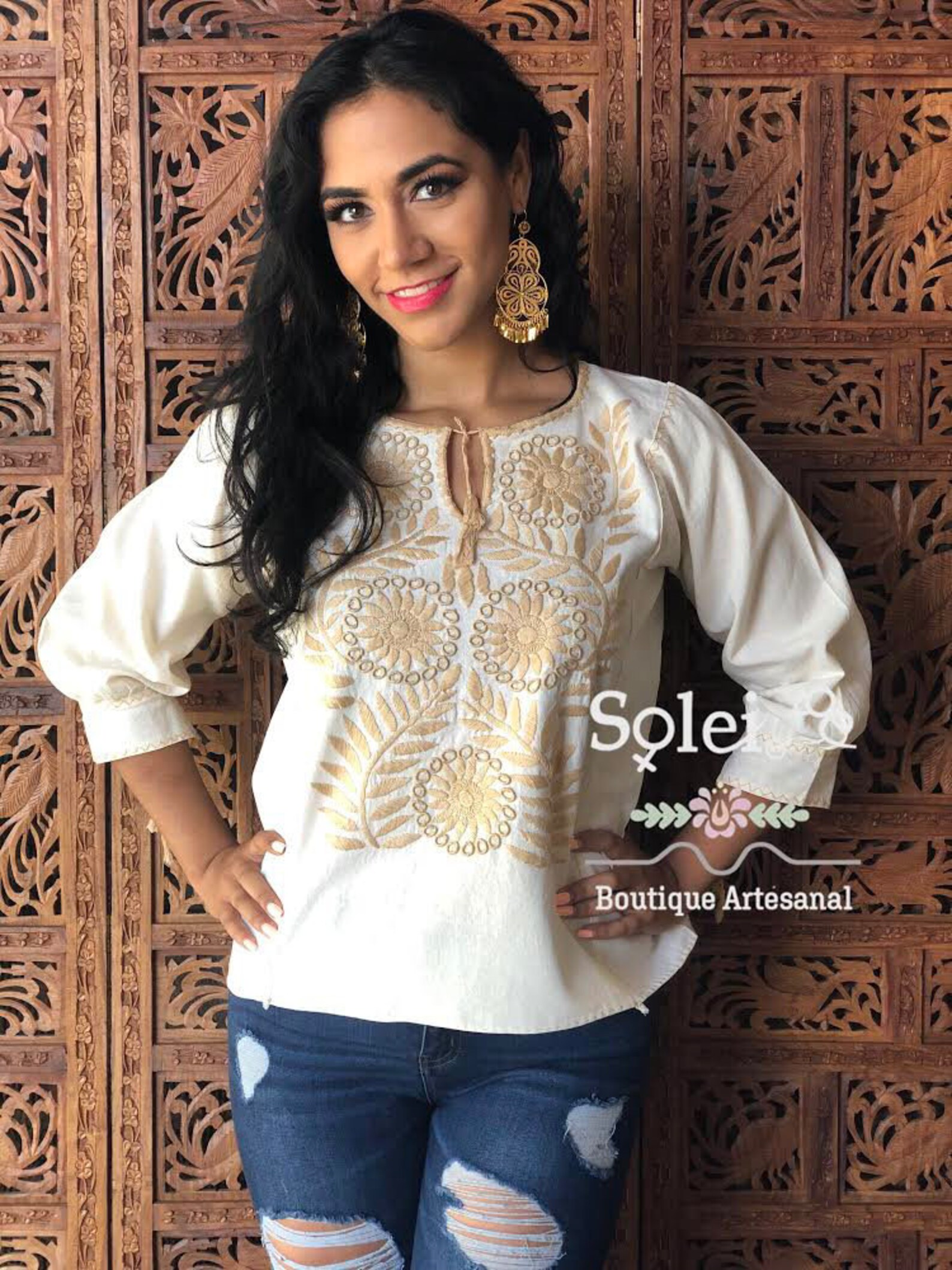 Hand Embroidered Long Sleeve Blouse. Mexican Top. Mexican Floral Blouse ...