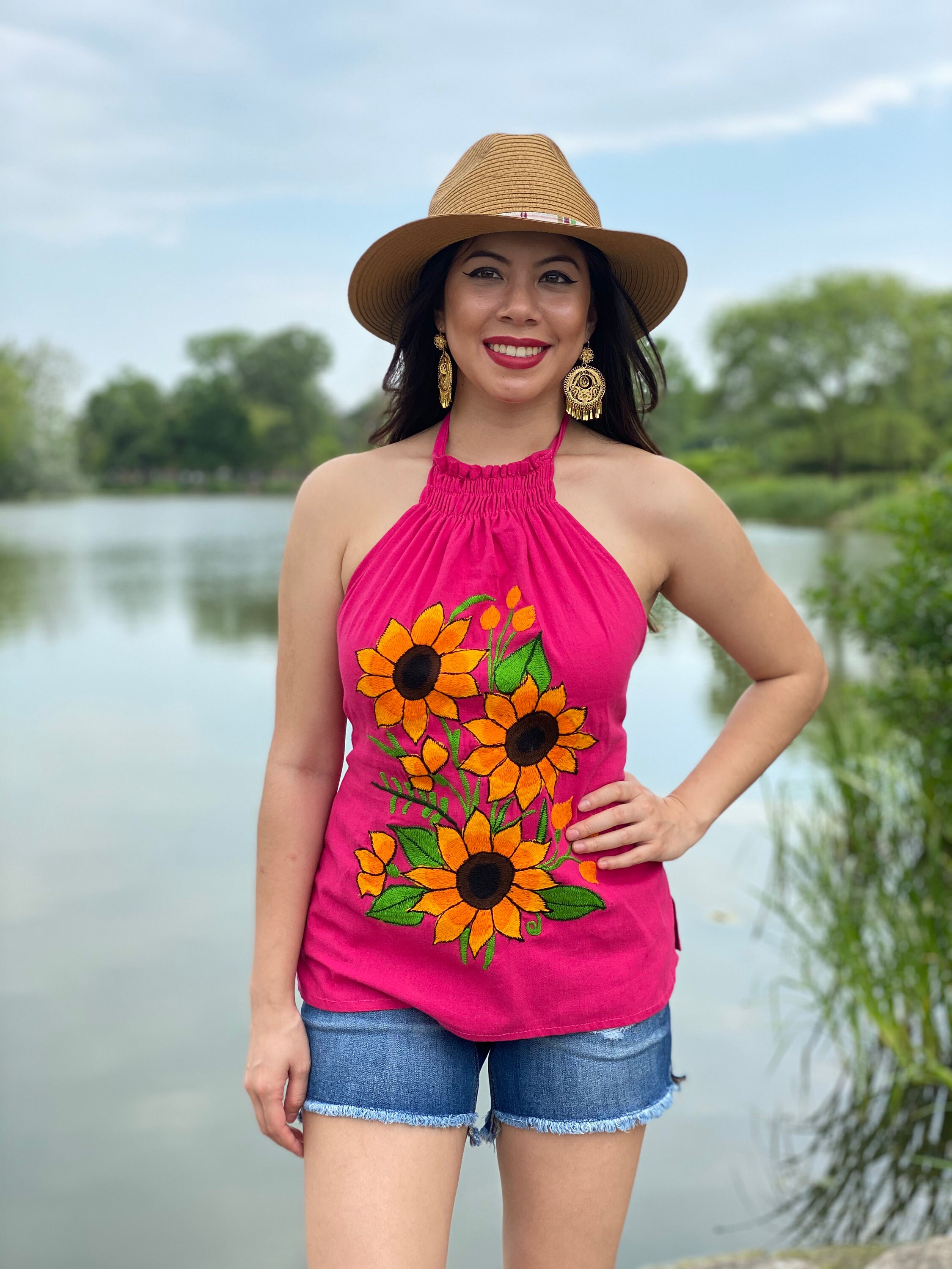 Embroidered Floral Halter Top. Sunflower Halter Top. - Etsy