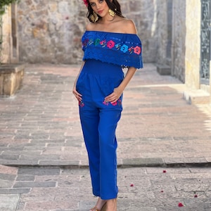 Mexican Floral Jumpsuit. Size S-XL. Boho Hippie. Latina Style. Ethnic ...