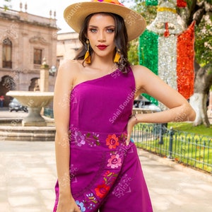 Mexican Floral Embroidered Romper. Hand Embroidered Mexican Jumpsuit ...