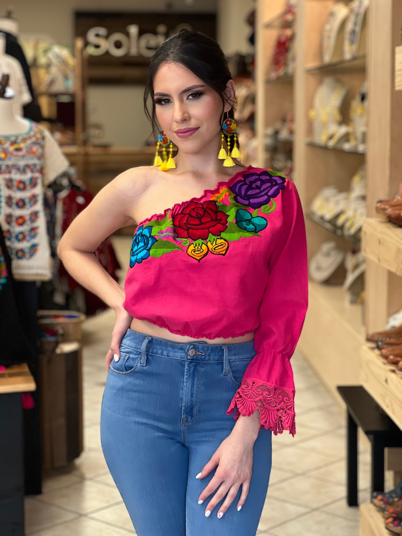 Floral One Shoulder Crop Top. Mexican Embroidered Floral Top. Artisanal ...