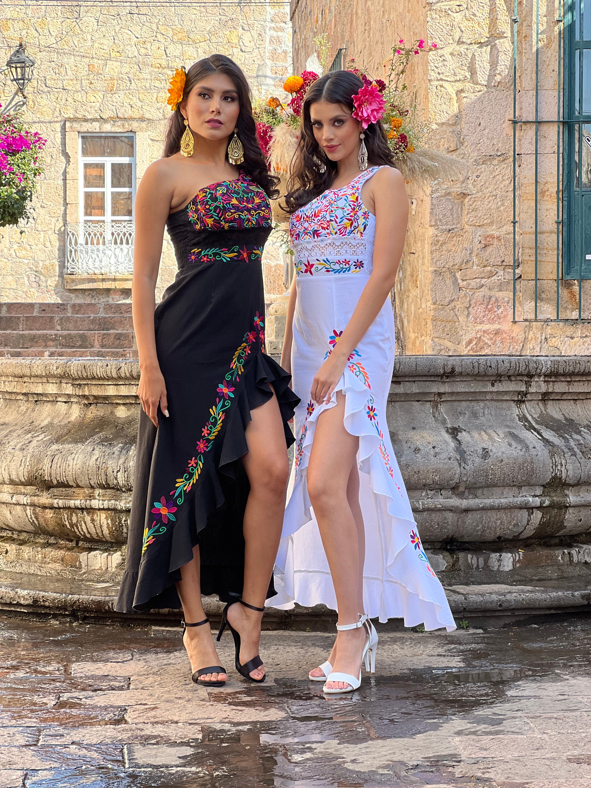 Floral One Shoulder Dress. Floral Embroidered Dress. Mexican - Etsy