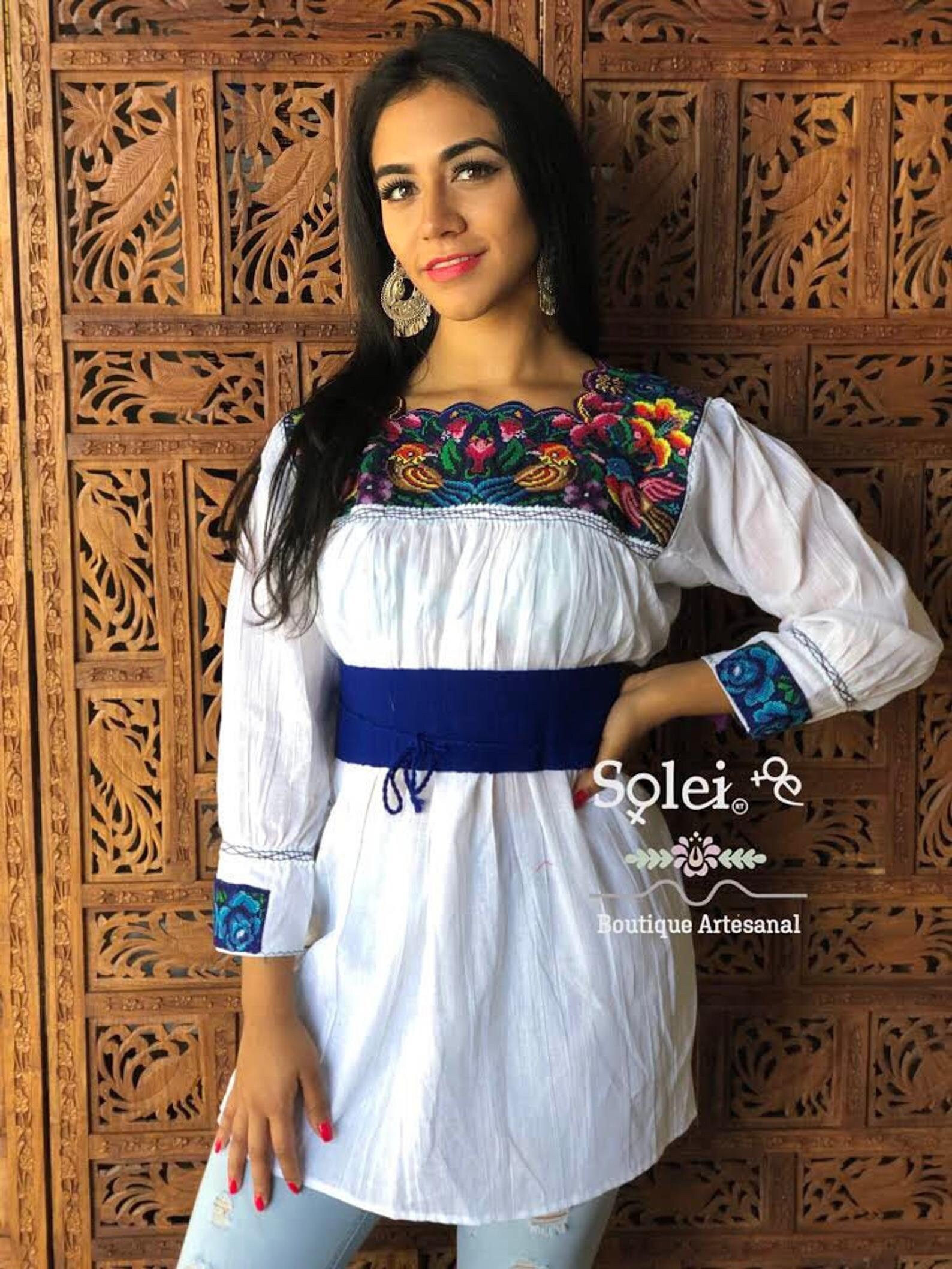 Hand Embroidered Smock Blouse. Mexican Floral Blouse. Colorful Mexican ...