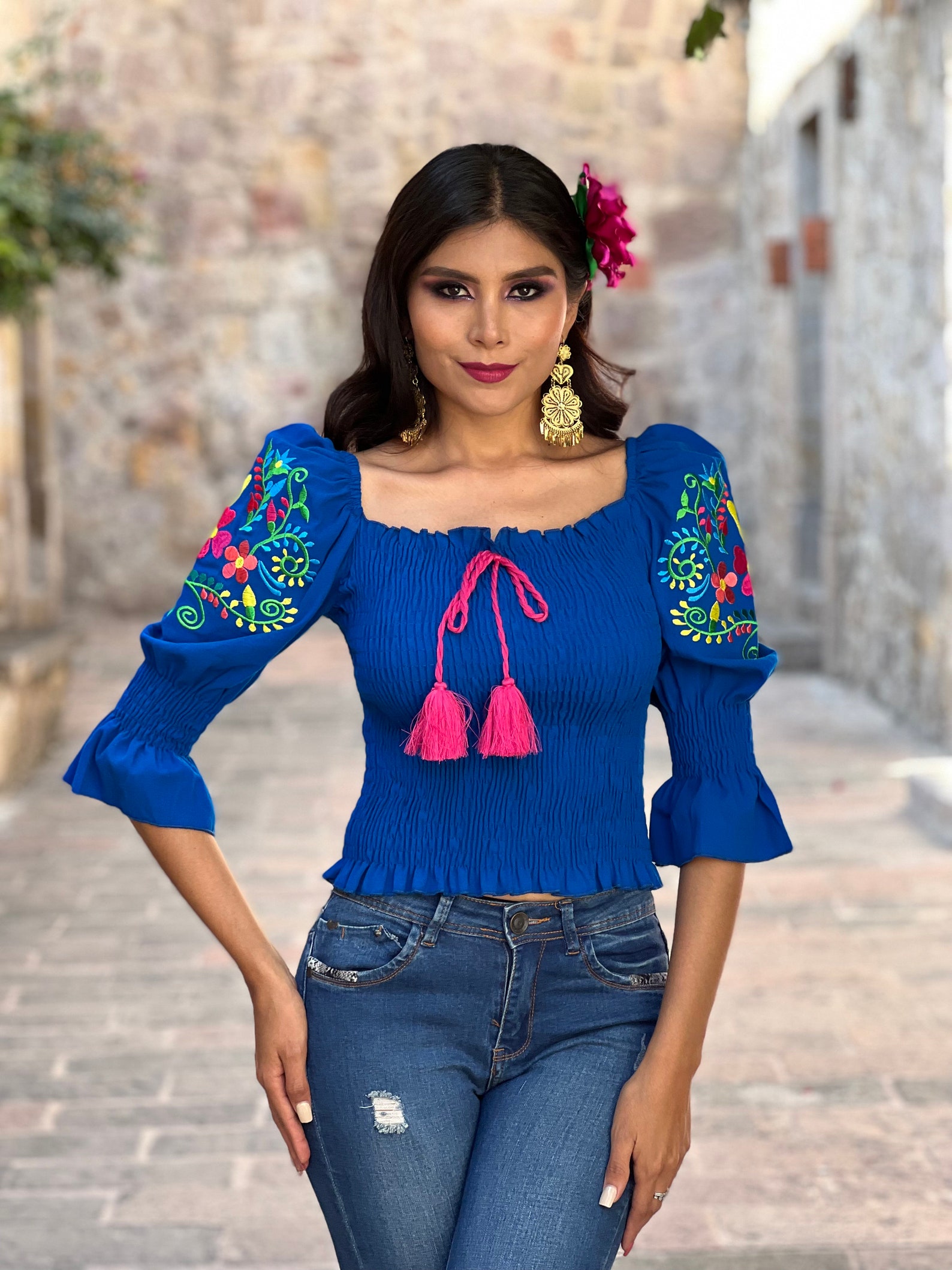 Floral Embroidered Mexican Blouse. Traditional Mexican Top. - Etsy