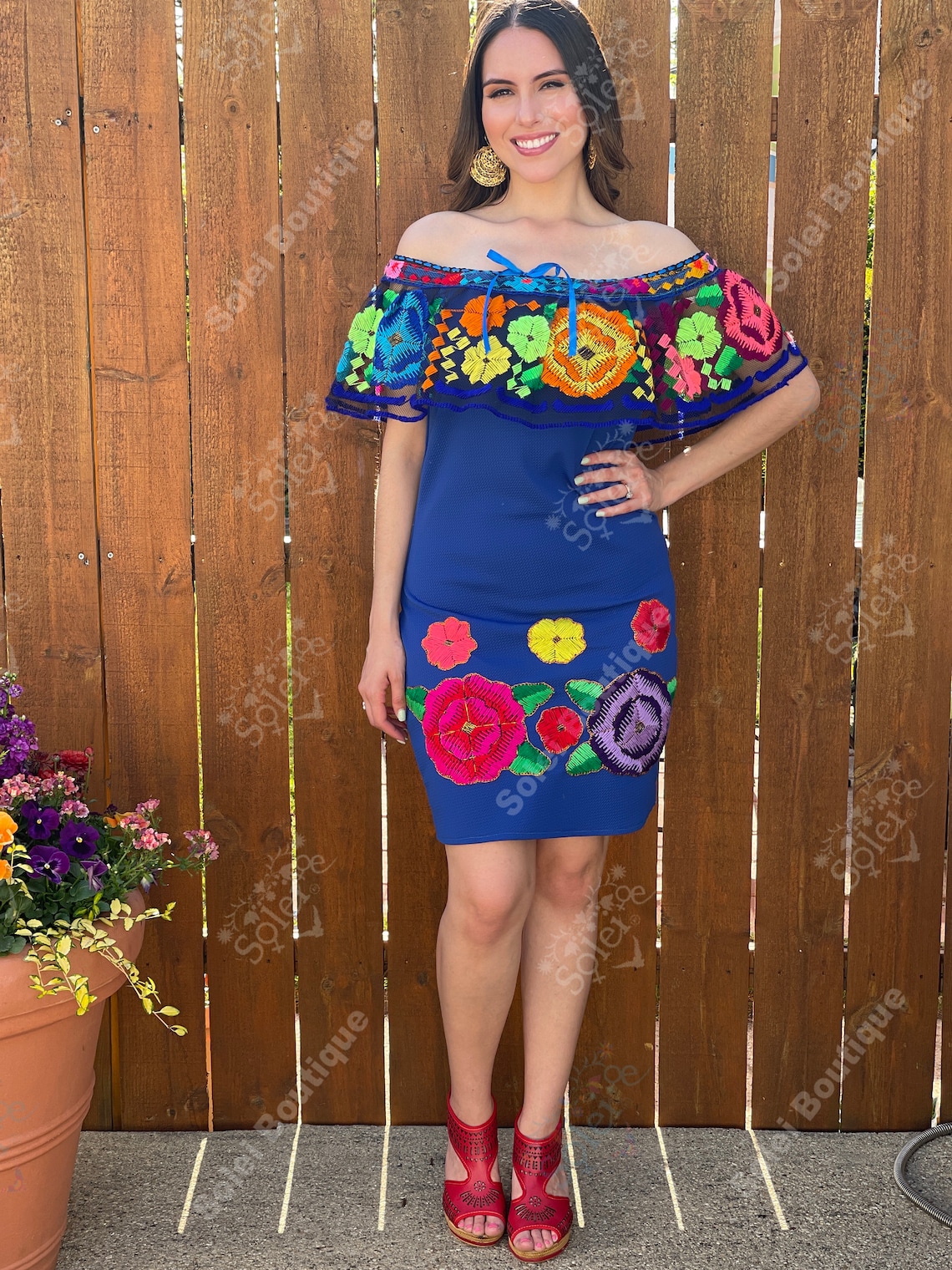 Hand Embroidered Mexican Flounce Dress. Floral Mexican Dress. - Etsy