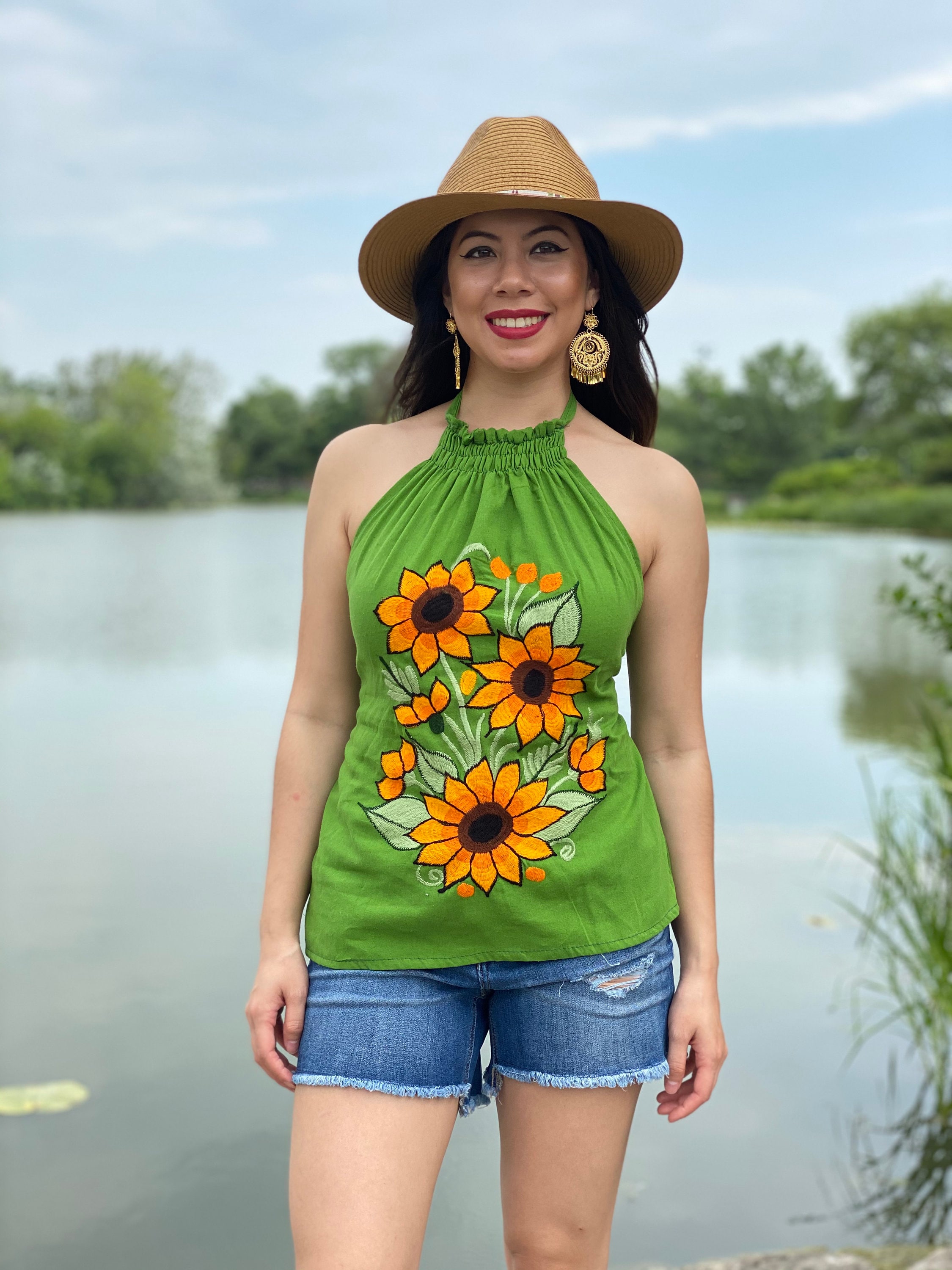 Embroidered Floral Halter Top. Sunflower Halter Top. - Etsy