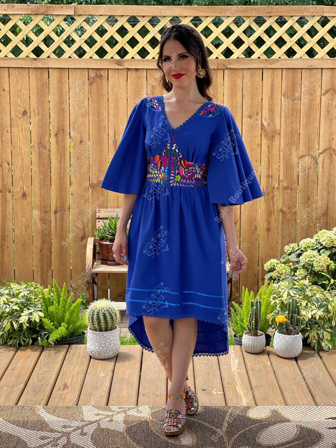 Floral Embroidered Bell Sleeve Dress. Hand Embroidered Mexican | Etsy