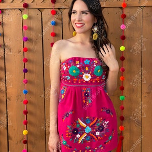 Embroidered Floral Strapless Top. Hand Embroidered Mexican Top. Mexican ...
